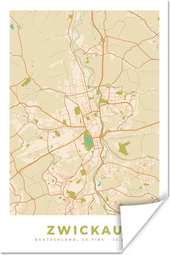 Poster Plattegrond - Zwickau - Kaart - Vintage - Stadskaart - 20x30 cm ...