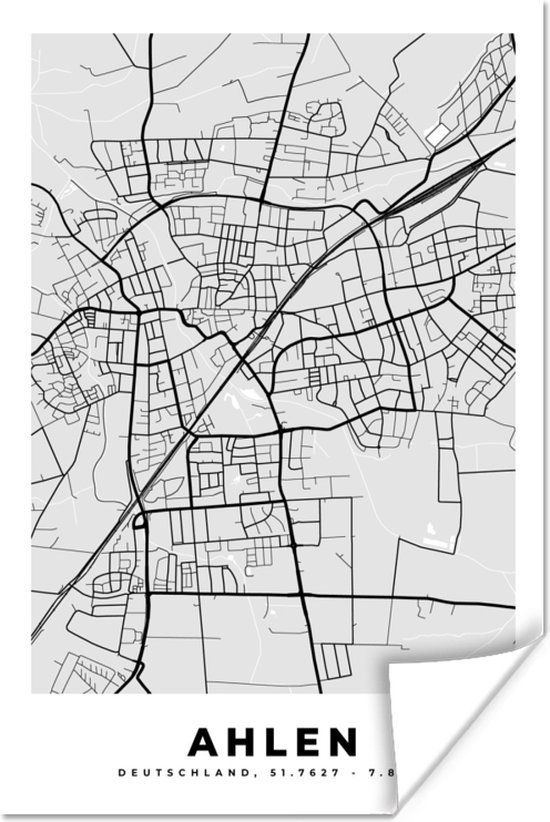 Poster Kaart - Plattegrond - Duitsland - Ahlen - Stadskaart - 20x30 cm ...
