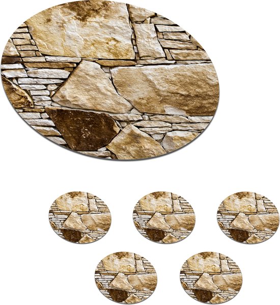 Onderzetters voor glazen - Rond - Keien - Muur - Stenen - 10x10 cm ...
