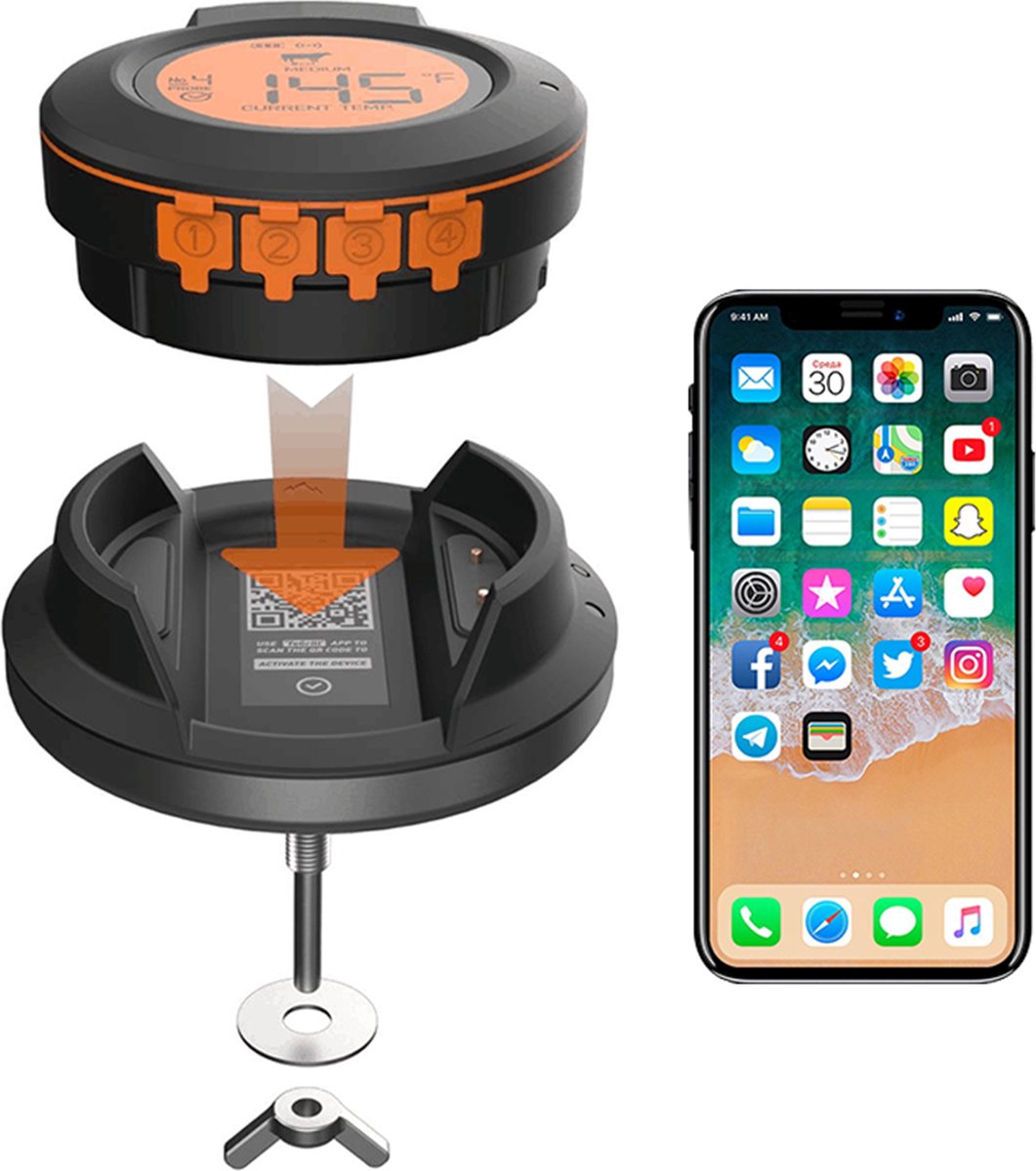 Smart Bluetooth Barbecue Dome Thermometer AT-02 | bol.com