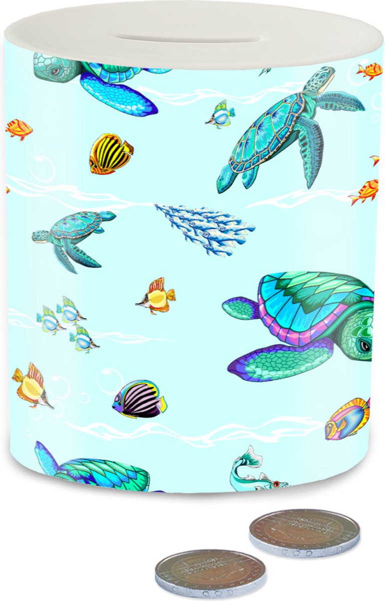 Spaarpot - Spaarblik - Regenboog - Schildpad - Vis - Water - Patronen ...
