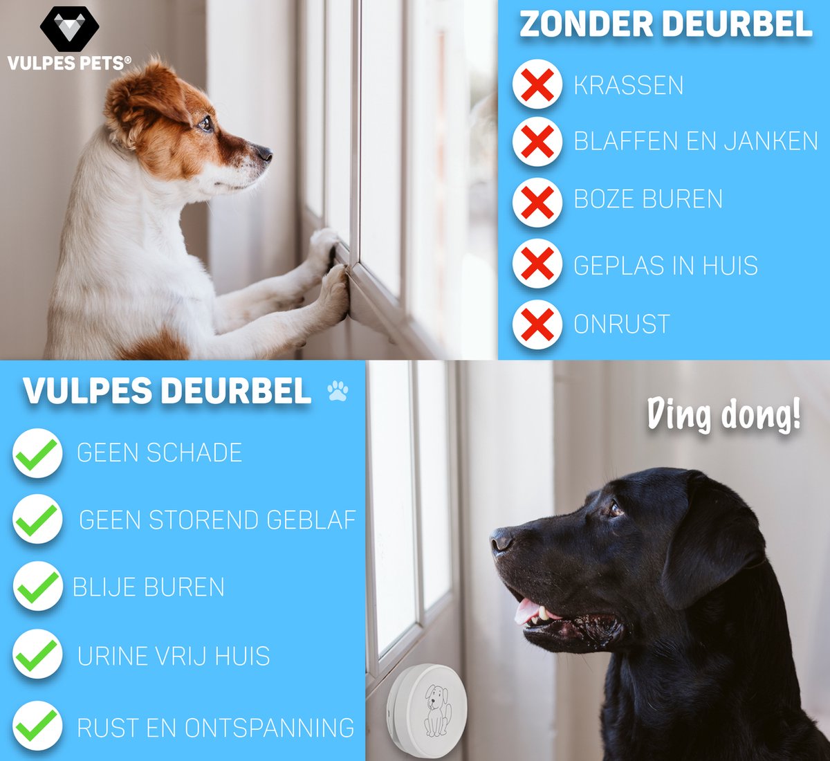 Vulpes Pets® Draadloze Deurbel voor Honden & Katten - Kattenbel ...