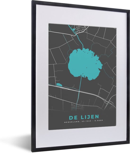 Fotolijst incl. Poster - Nederland - Plattegrond - Stadskaart - Water ...