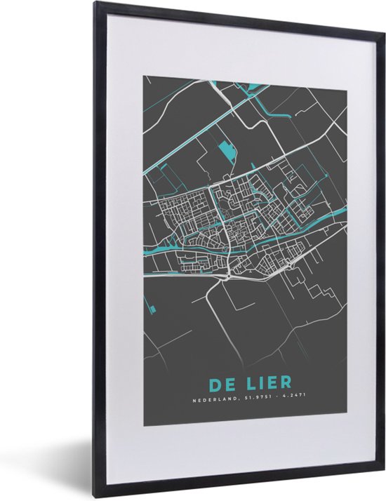 Fotolijst incl. Poster - De Lier - Stadskaart - Kaart - Blauw ...
