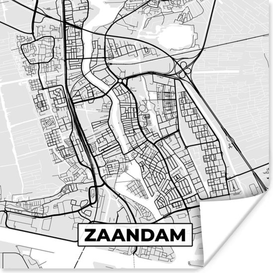 Poster Zaandam - Stadskaart - Zwart Wit - Plattegrond - Kaart - 50x50 ...