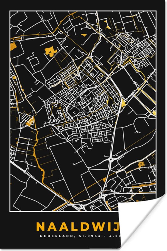 Poster Naaldwijk - Stadskaart - Goud - Plattegrond - Kaart - Nederland ...