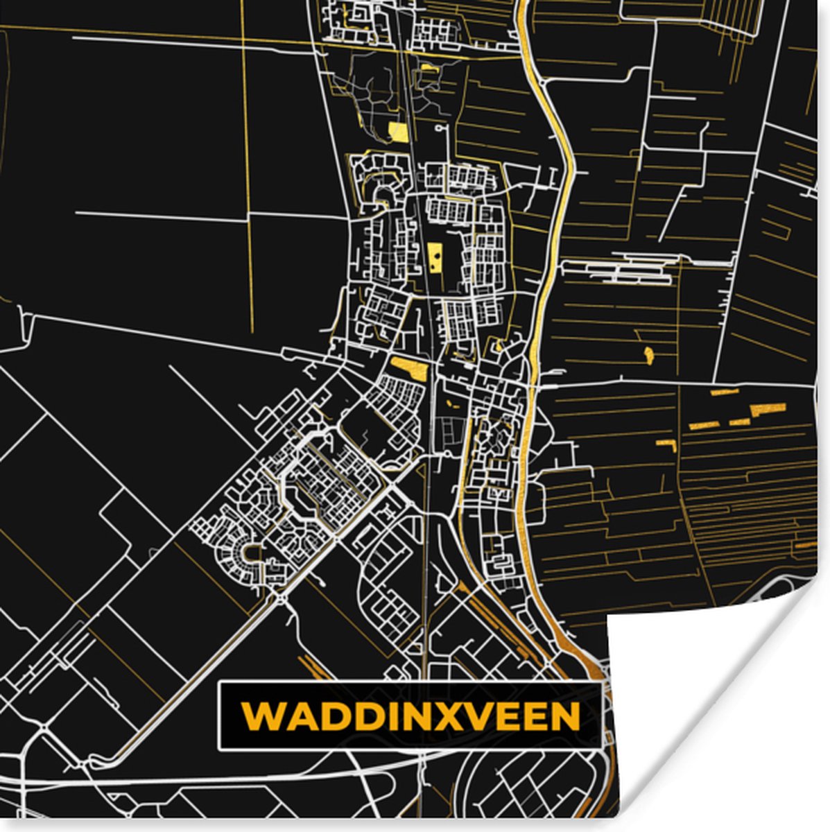 Poster Waddinxveen - Stadskaart - Kaart - Plattegrond - Goud - 100x100 ...