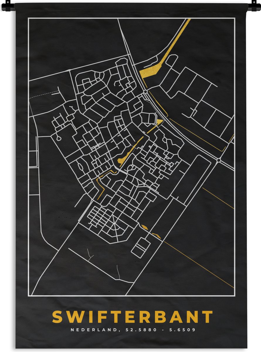 Wandkleed - Wanddoek - Swifterbant - Black and Gold - Stadskaart ...