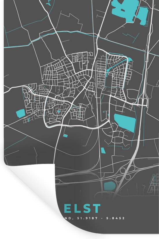 Muurstickers - Sticker Folie - Elst - Plattegrond - Kaart - Stadskaart ...