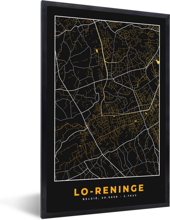 Fotolijst incl. Poster - Kaart - Lo-Reninge - Zwart - Stadskaart ...