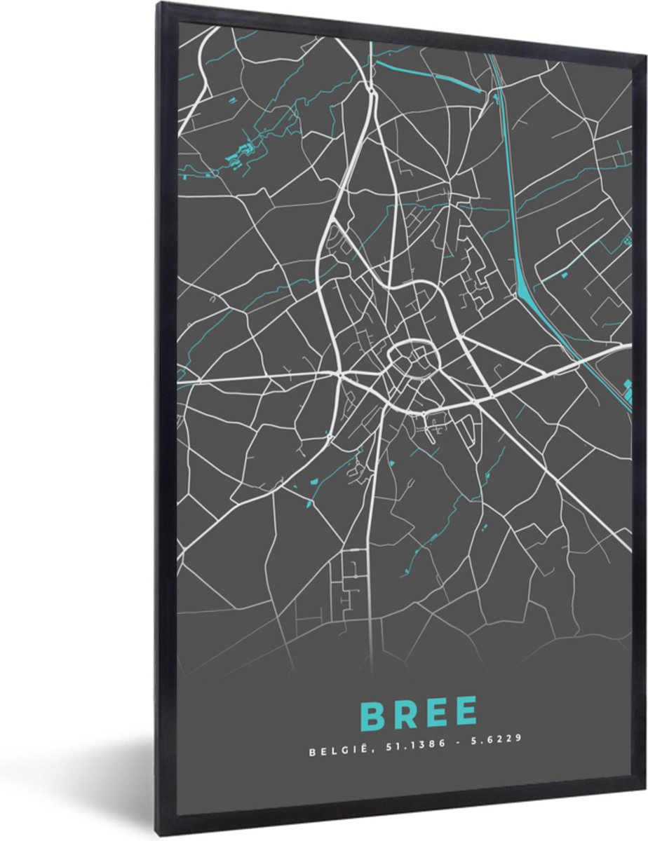 Fotolijst incl. Poster - Plattegrond – Bree – Blauw – Stadskaart ...