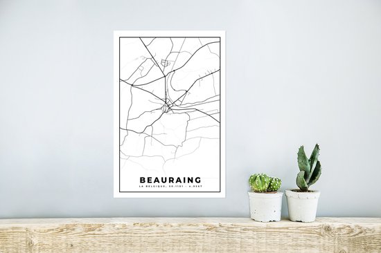 Affiche België – Beauraing – City Map – Map – Zwart Wit – Carte - 20x30 ...