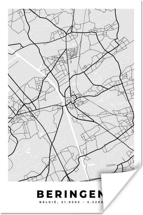 Poster Zwart Wit – België – Plattegrond – Stadskaart – Kaart – Beringen ...