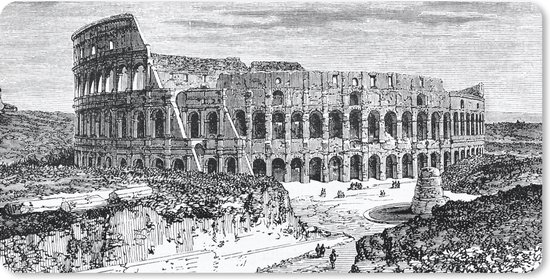 Bureaumat - Zwart-wit tekening van het Colosseum in Rome - 80x40 ...