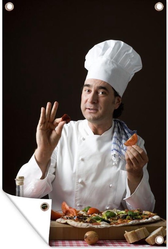 Chef stéréotype avec affiche de jardin de pizza en vrac 120x180 cm ...