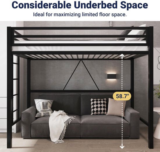 Allewie Metalen Loft Bed Twin Size met Volledige Lengte Vangrail ...