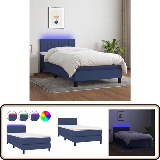 Boxspring met matras en LED Blauw 90x190 cm Boxspring Bed - Led Lamp ...