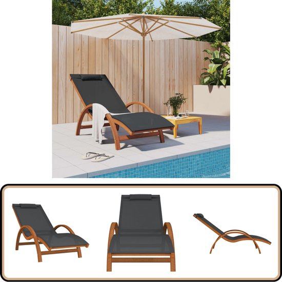 vidaXL Ligbed - Textileen - Massief Hout - Grijs Ligbed - Lounge Stoel ...
