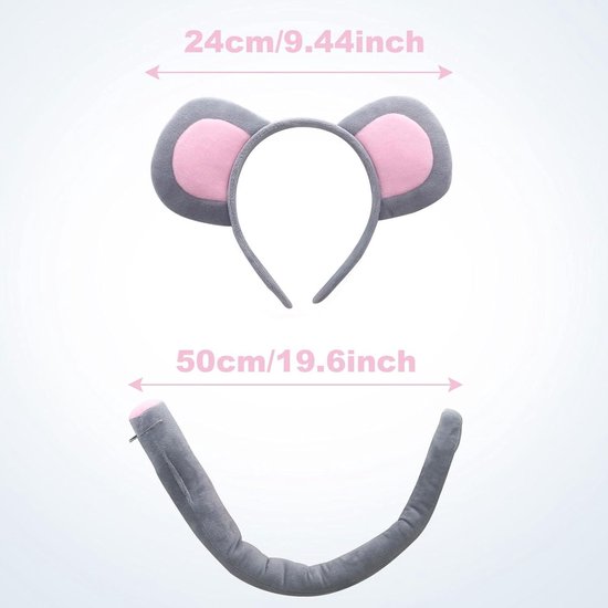 2 Stuks Schattige Muis Kostuum Set - Haarband en Staart Dieren ...