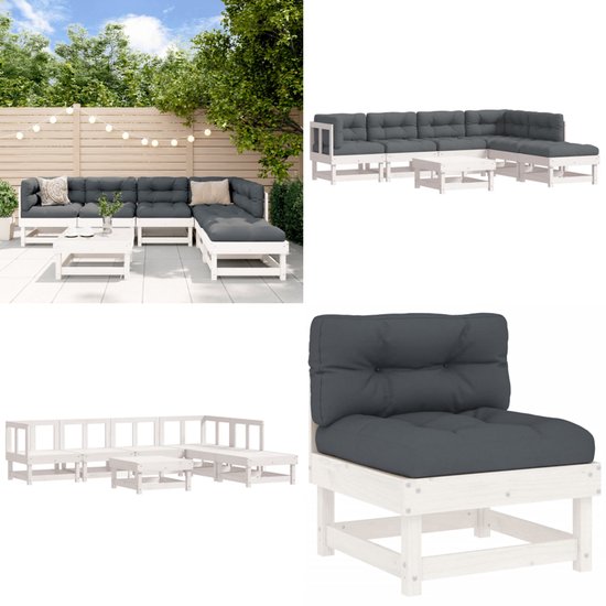 vidaXL 7-delige Loungeset met kussens massief hout wit - Loungeset ...