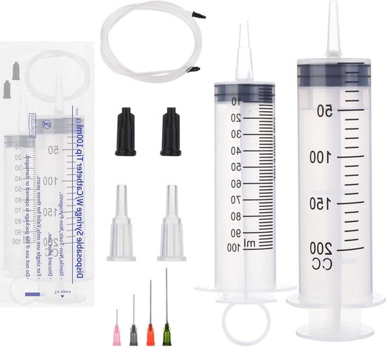 Syringe Set - 2 Pieces 100 + 200 ml - Hose Syringe and Blunt Needles ...