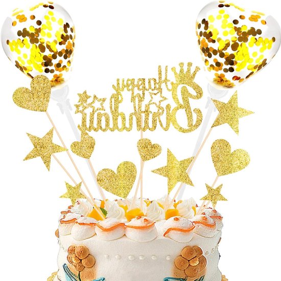 Happy Birthday Cake Toppers Kit - Gouden Taartdecoraties met Glitter ...