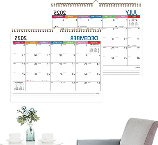 Maandelijkse wandkalender 18 2025-2026 - januari 2025 tot juni 2026 ...