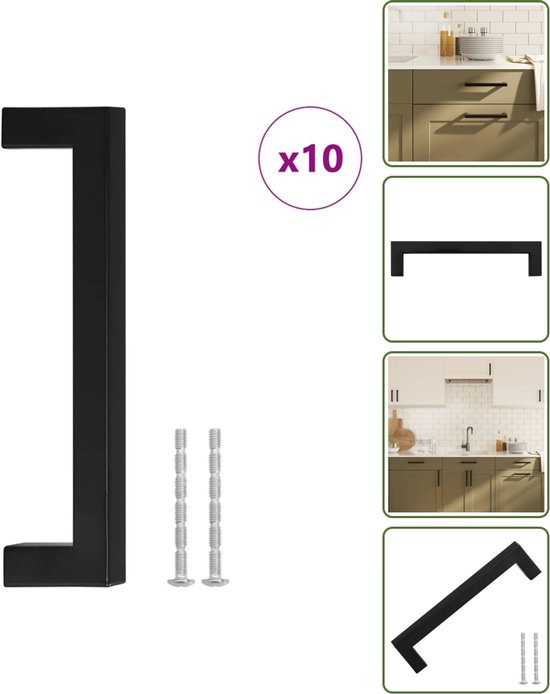 vidaXL Handvatten 10 stuks - 128 mm RVS Zwart - Vierkante Meubelgrepen ...