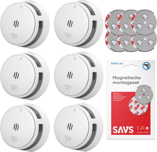 SAVS S10 Rookmelder 6-pack - 6 Rookmelders - 10 jaar batterij - Met ...
