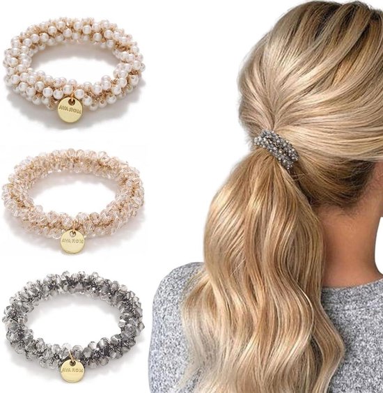 Pack of 3 Elastic Hair Bobbles for Women & Girls - Hair Clips for Women ...