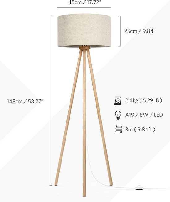 Staande lamp driepoot - Scandinavische stijl - 1 stuk - Hout ...