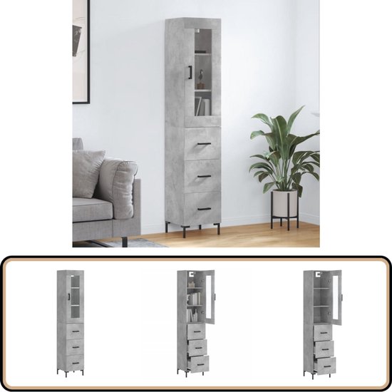 vidaXL Hoge Kast - 34,5x34x180 cm - Betongrijs Hoge Kast - Kast ...