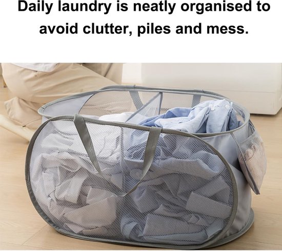 Opvouwbare wasmand, 2 compartimenten grote pop-up wasmand met ...