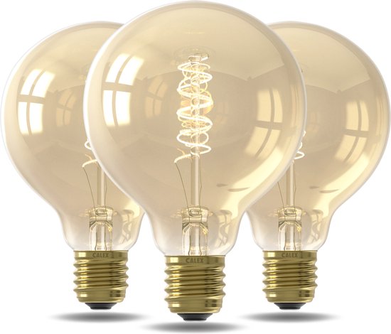 Calex Spiraal Filament LED Lamp - Set van 3 stuks - G95 Vintage Lichtbron - E27 - Goud... | bol
