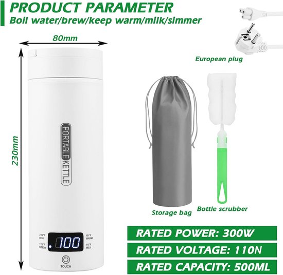 Draagbare Elektrische Reiswaterkoker 500 ml met LCD-Display en 4 Temperatuurinstellingen | bol