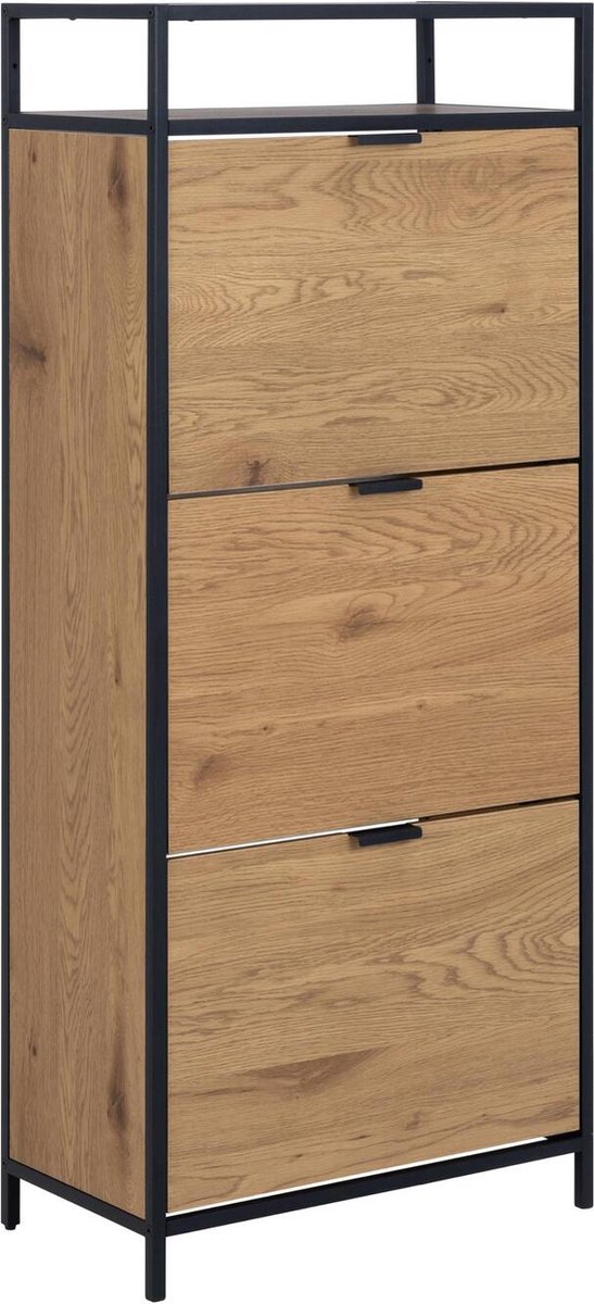 Schoenenkast Zwart - Metaal/Eikenhout - 56x30x129cm - Schoenenkast ...