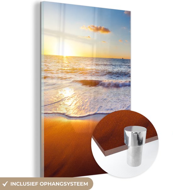 Glasschilderij - Foto op glas - Strand - Zee - Zon - Horizon - Schilderij strand -... | bol