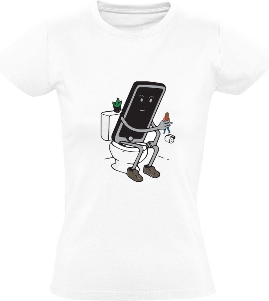 Telefoon op de wc Dames T-shirt | mobiel | toilet | humor | grappig ...
