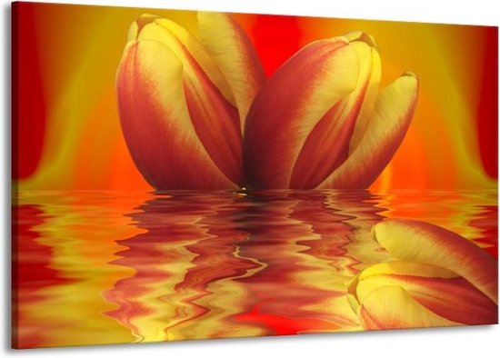 Schilderij Op Canvas - Groot - Tulp - Geel, Rood - 140x90cm 1Luik ...