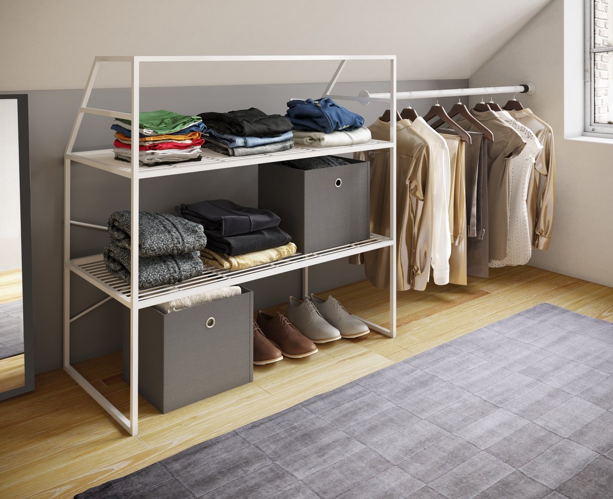VCM Metalen open garderobe Inloop kledingrek Schuin dak plank Disal ...