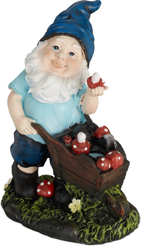 Relaxdays tuinkabouter met kruiwagen - tuinbeeld kabouter - decoratie ...