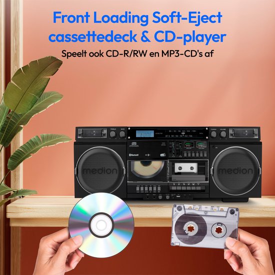 MEDION P66538 Cassetterecorder (retro boombox met cd-speler, jaren 80 ...