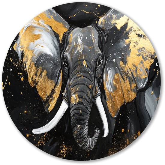 Abstract olifantenkunst met goud - Olifant rond schilderij - Wandpaneel ...