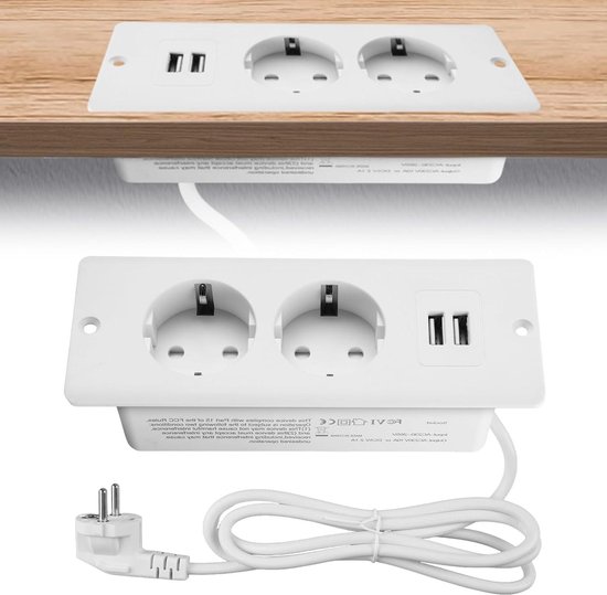 Inschuifbaar tafelstopcontact met 2 stopcontacten en 2 USB - Wit ...
