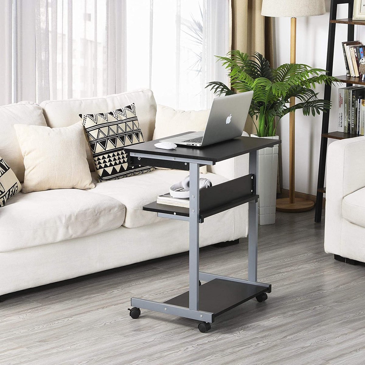 Bureau PC tafel computertafel werktafel met 4 wielen 2 met remmen zwart ...