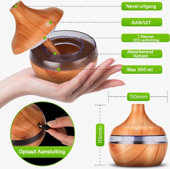 Aroma Diffuser 300 ml – Ultrasone Luchtbevochtiger – Vernevelaar met afstandsbediening... | bol