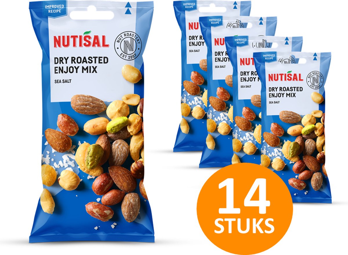 Nutisal Enjoy Mix 14 zakken à 60g Noten en pinda mix - 5 noten - doos ...