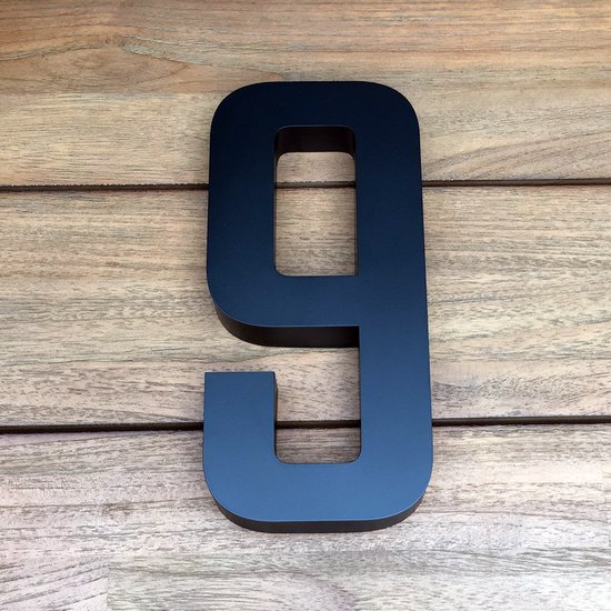 Umbrio Black nr. 9 - zwart modern huisnummer - huisnummer mat zwart 3D ...