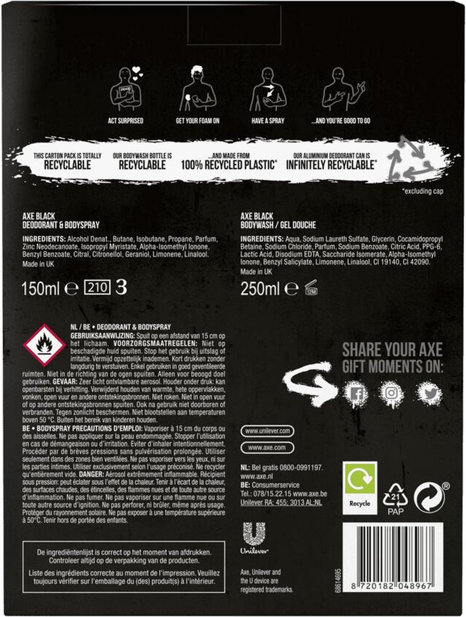 Axe Black Duo Geschenkset met douchegel en bodyspray 250 ml + 150 ml ...