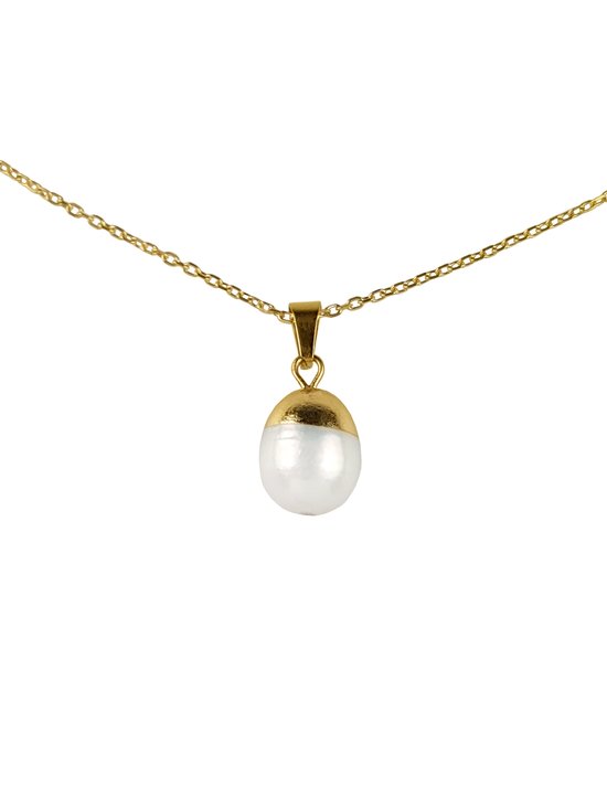 Zoetwater parelketting Gold Dip White Pearl - echte parels - ketting ...